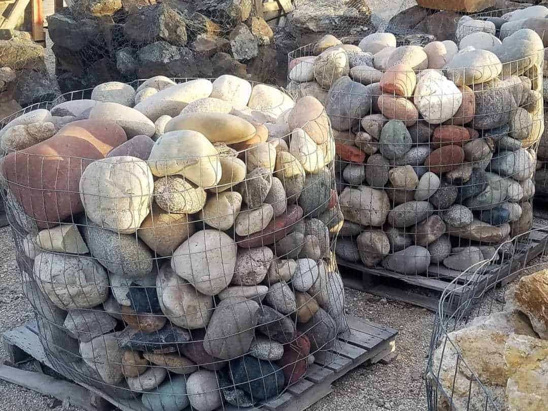Multicolor River Cobble in Wire Baskets (when in stock) - Amborn Stone LLC